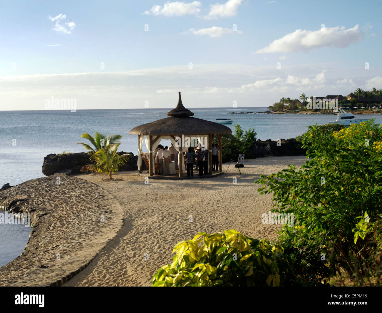Balaclava Mauritius Wedding on the Beach Under Gazebo Stock Photo - Alamy