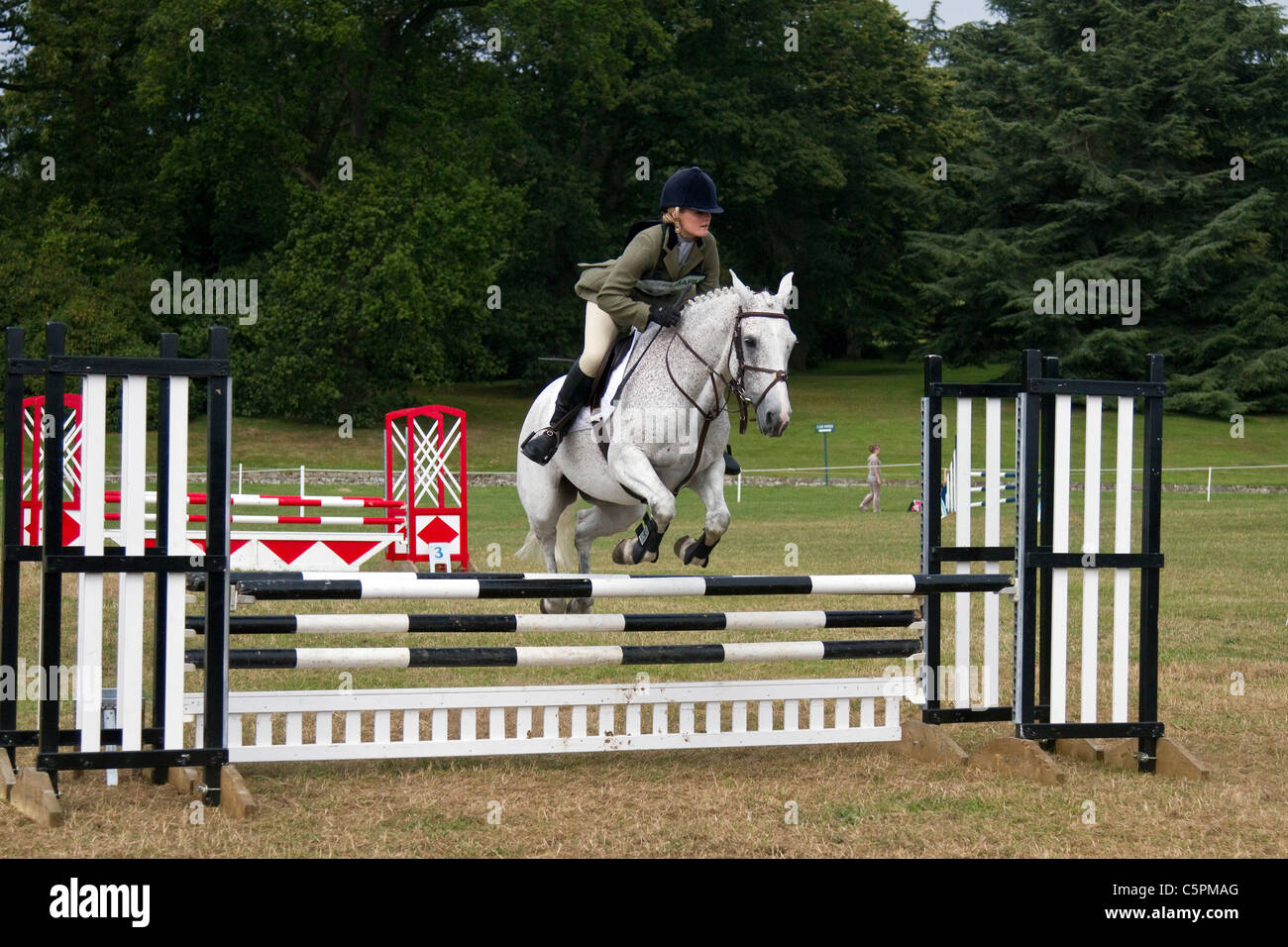 Horse & rider at cross-country horse trails; agility test, competitive ...