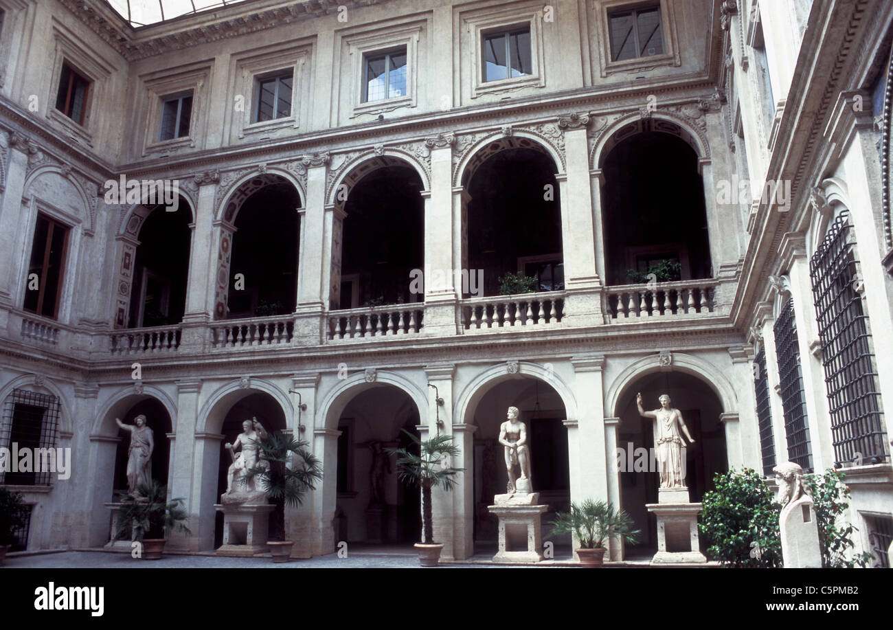 Inner courtyard with covered gallery of Palazzo Altemps, in Rome Stock ...
