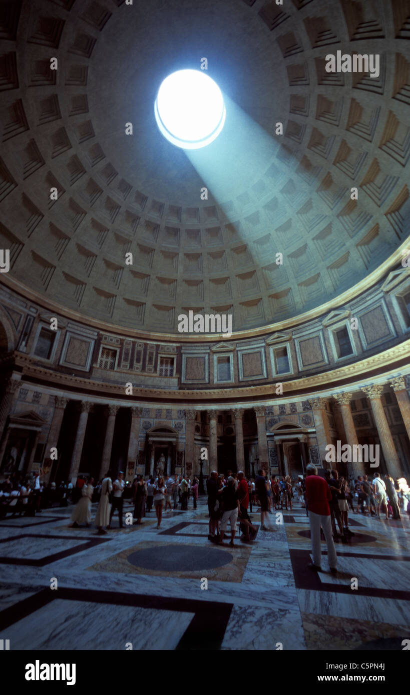 Interior view of the Pantheon receiving light from the oculus in the ...