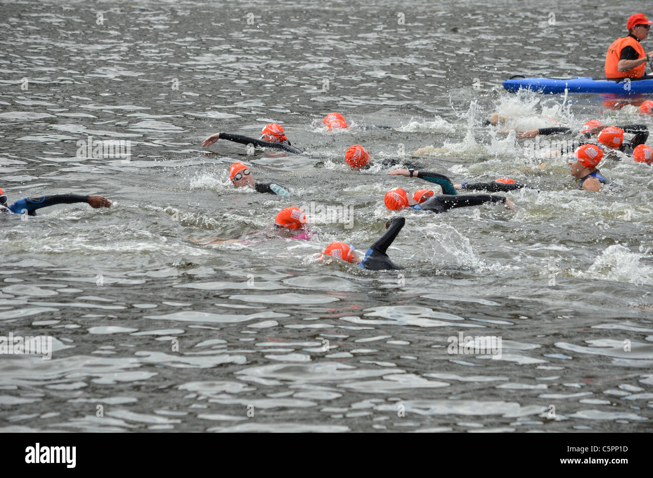 Swimmers in Triathlon Stock Photo - Alamy