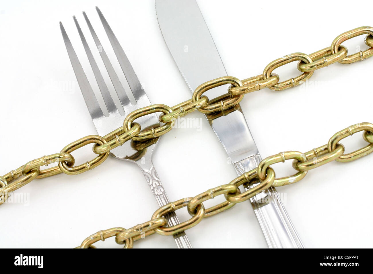 chain and fork with white background, concept of diet Stock Photo - Alamy
