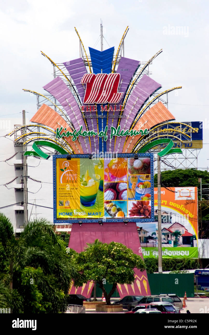 A big sign marks the location of a large shopping mall in Thailand ...