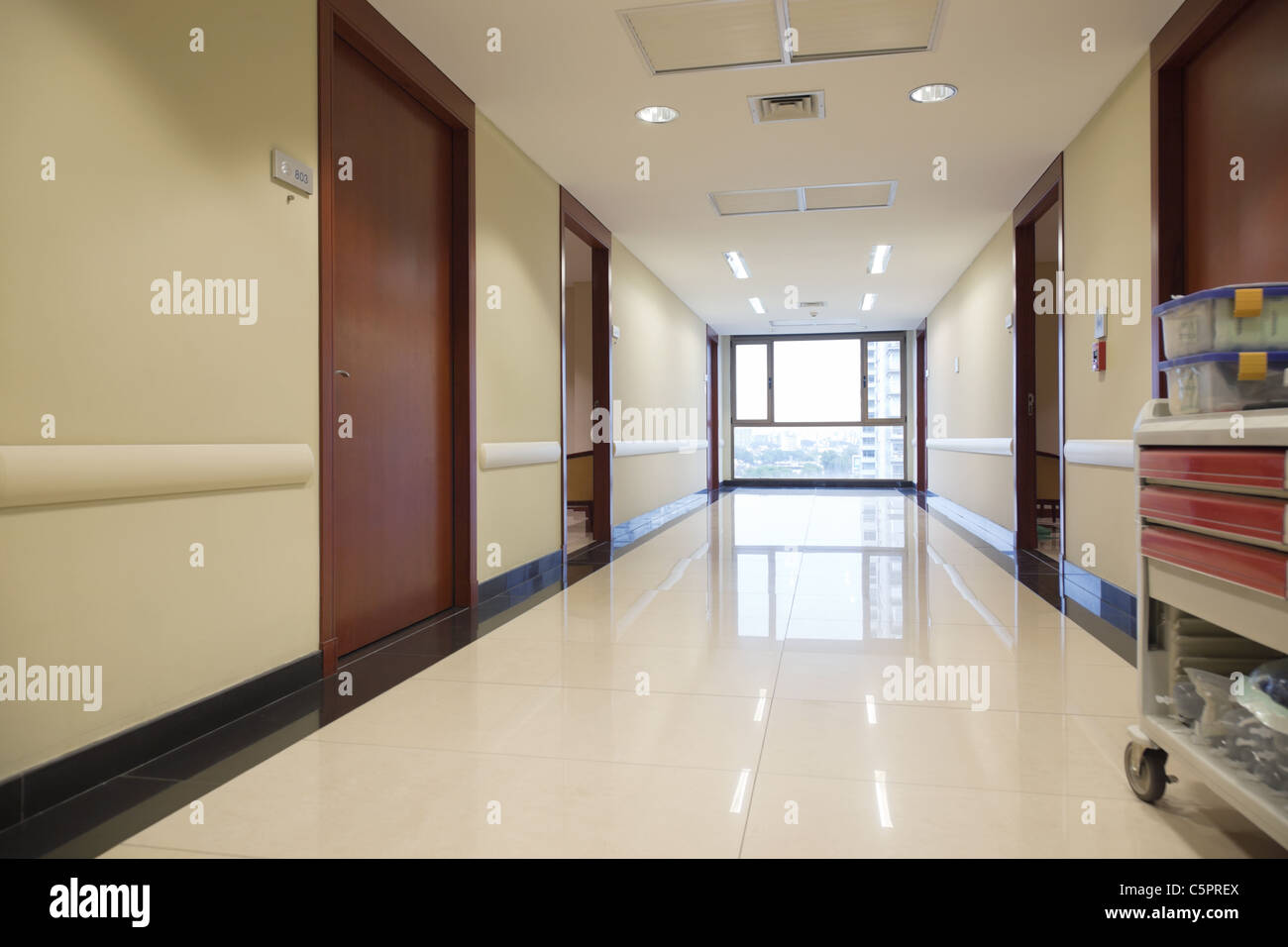 Clean reflective passageway of hospital with window Stock Photo - Alamy