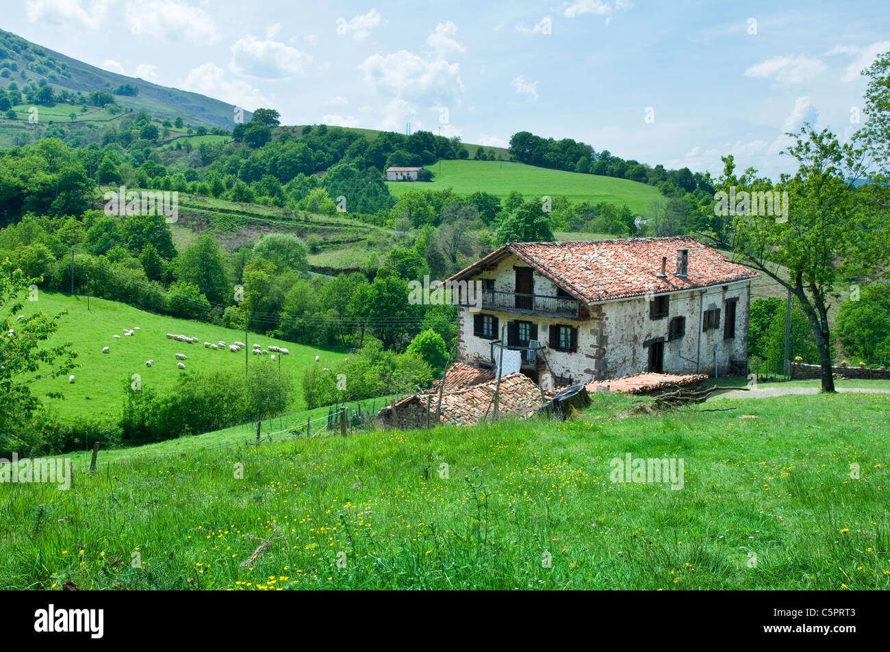 Rural farmland scene in the Basque Country of the Pyrenees, Spain Stock ...