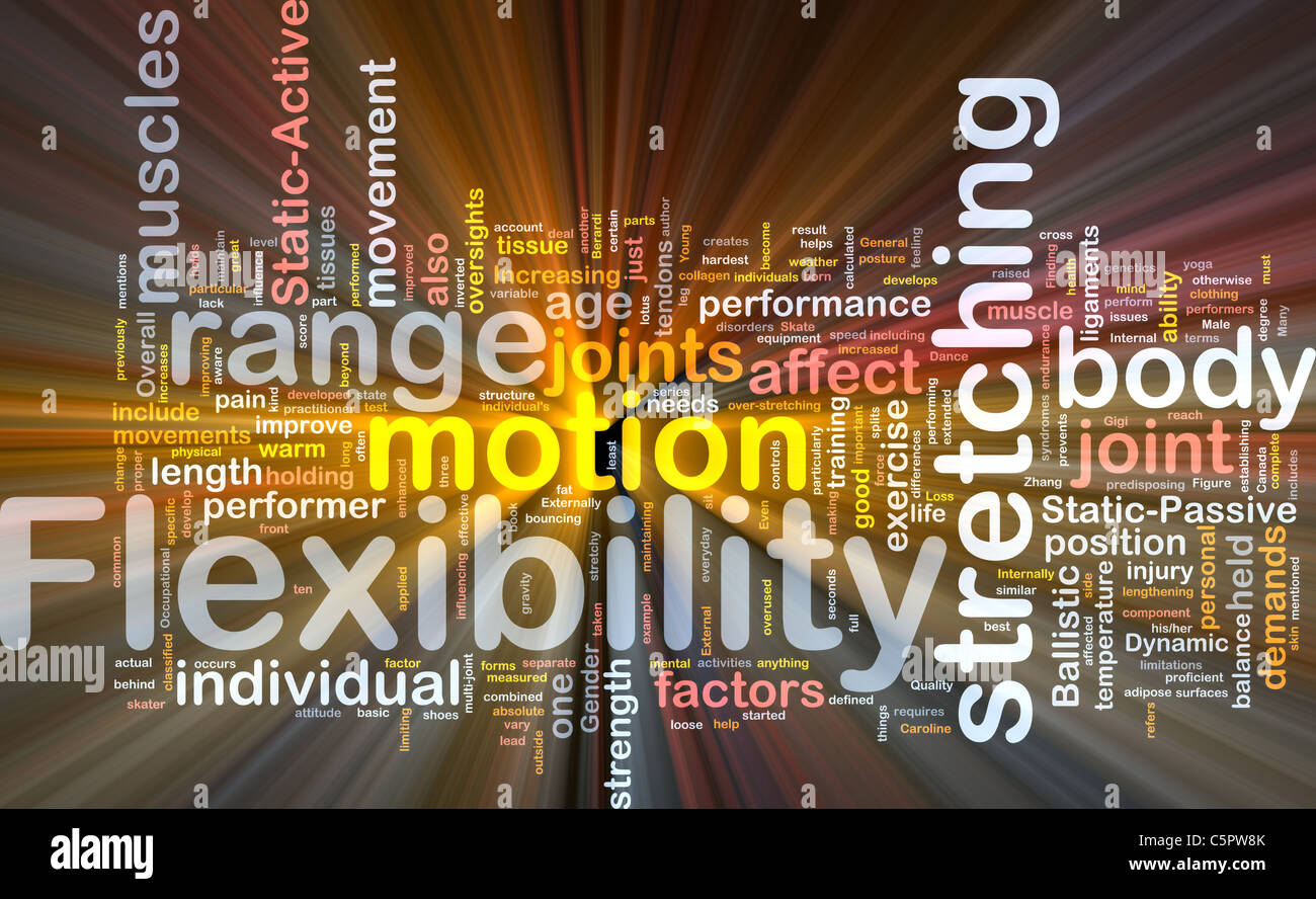 Background concept wordcloud illustration of flexibility glowing light ...