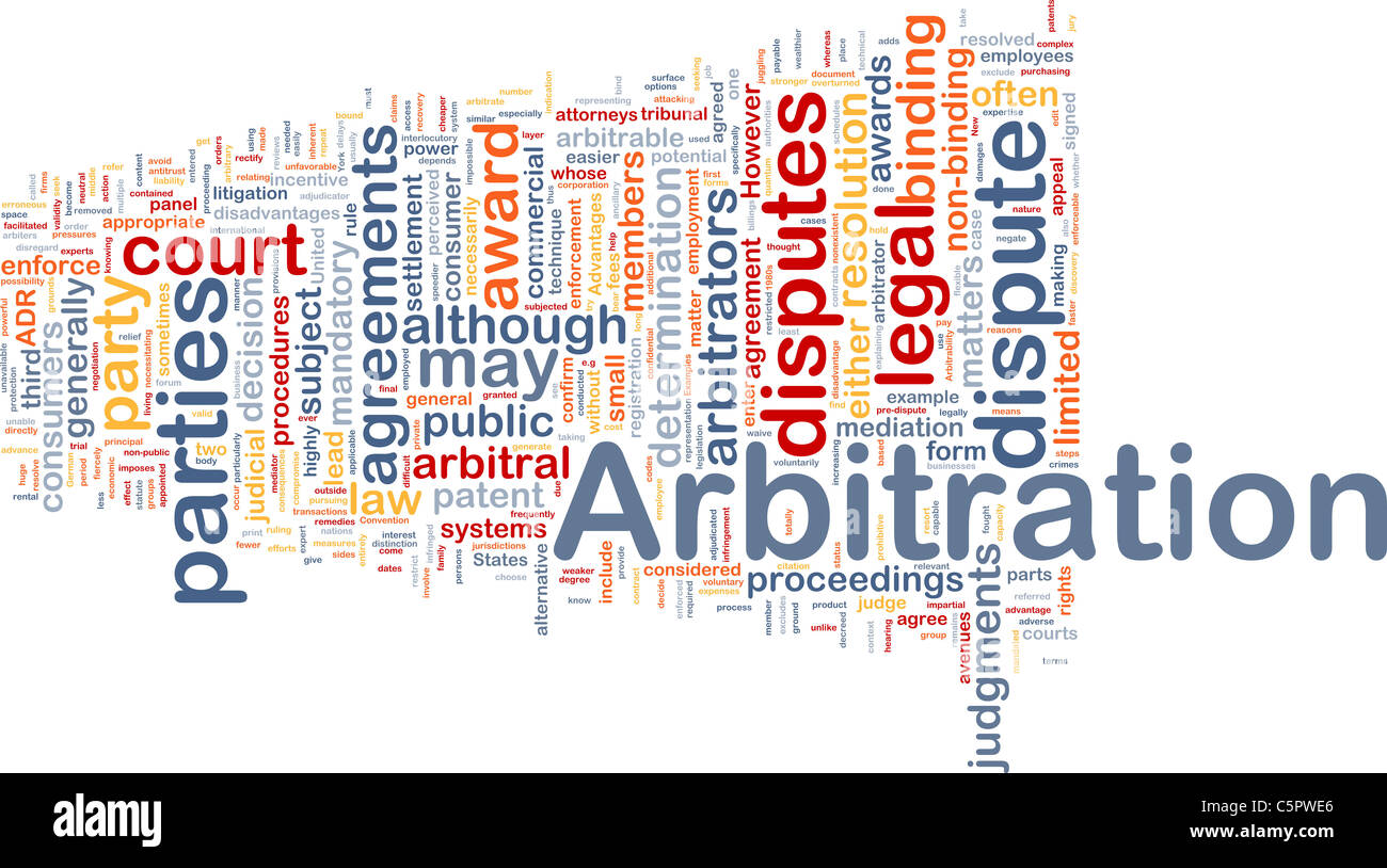 Background concept wordcloud illustration of arbitration Stock Photo ...