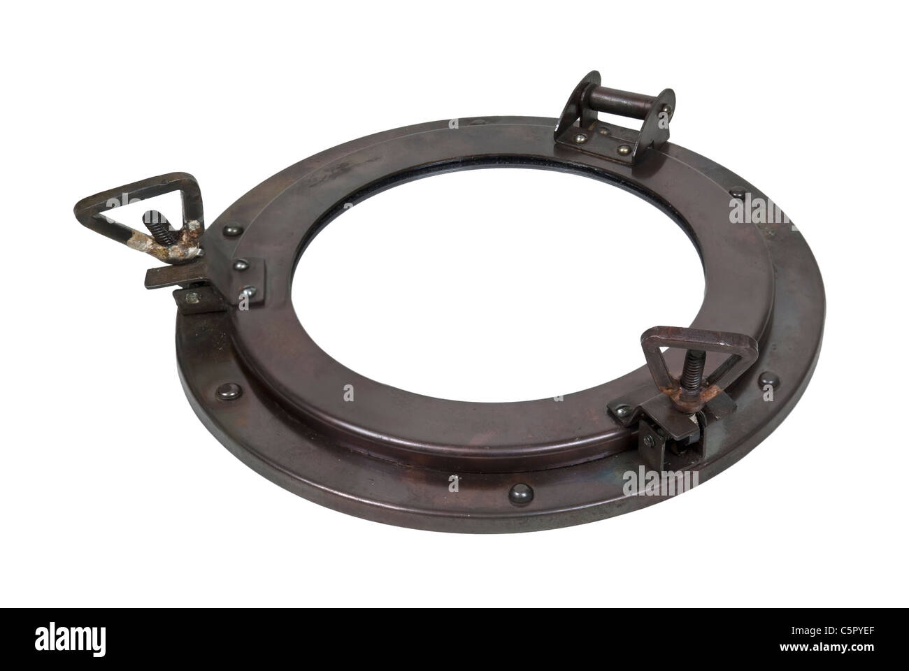 Old antique porthole for nautical window access on a boat - path ...