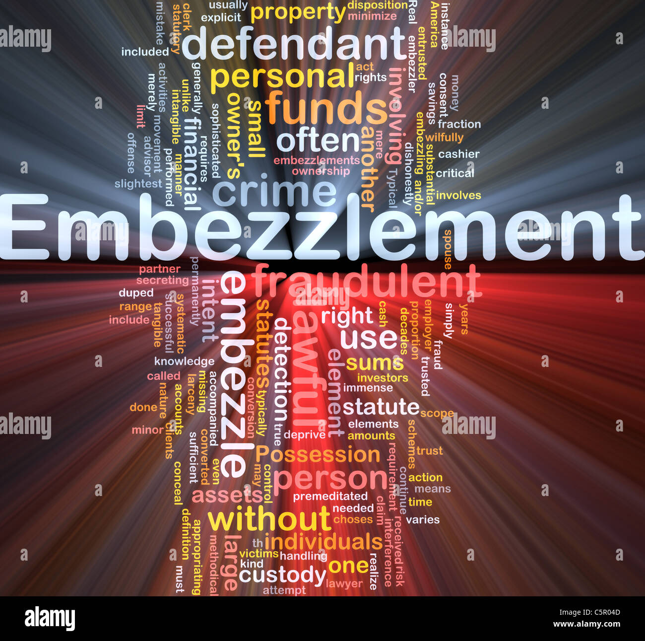 Background concept wordcloud illustration of embezzlement glowing light ...