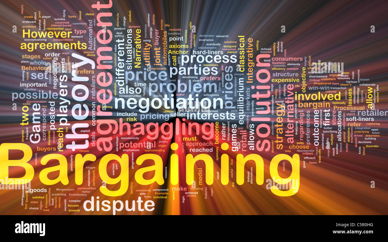 Background concept wordcloud illustration of bargaining glowing light ...