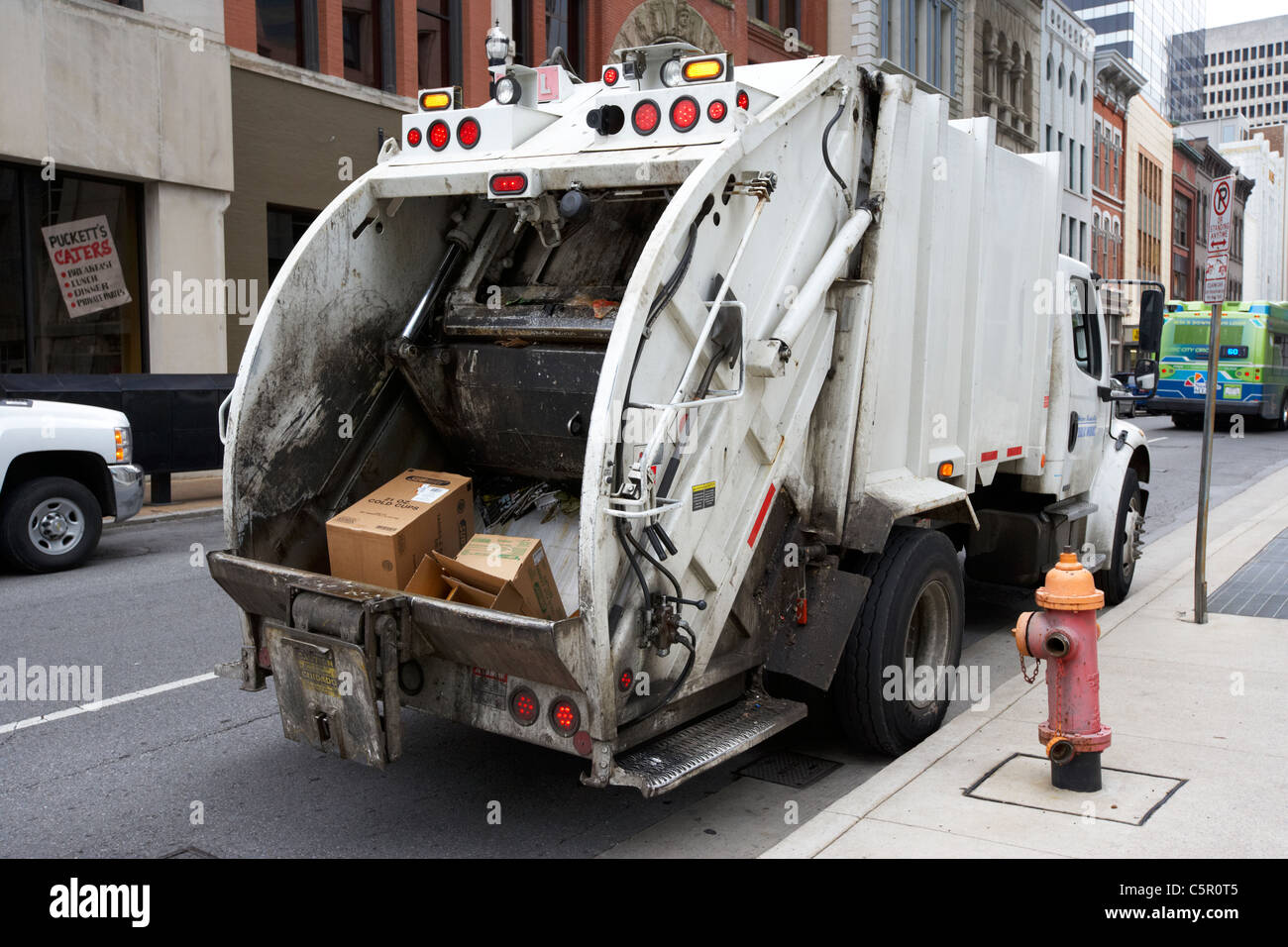 cardboard garbage in refuse truck Nashville Tennessee USA Stock Photo ...