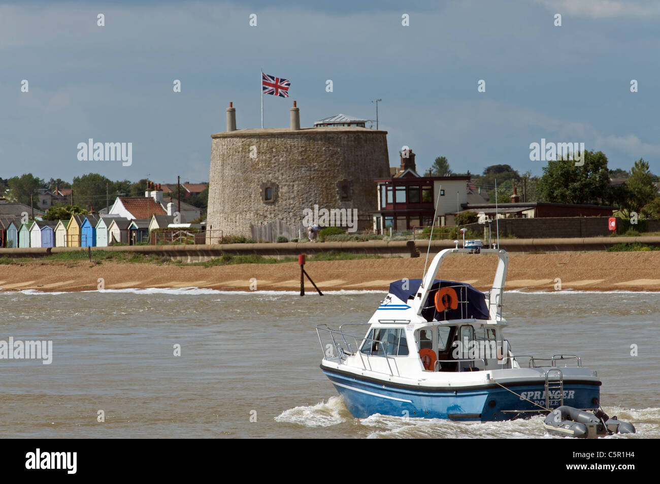 Motorboat, river Deben, Felixstowe Ferry, Suffolk, UK Stock Photo - Alamy