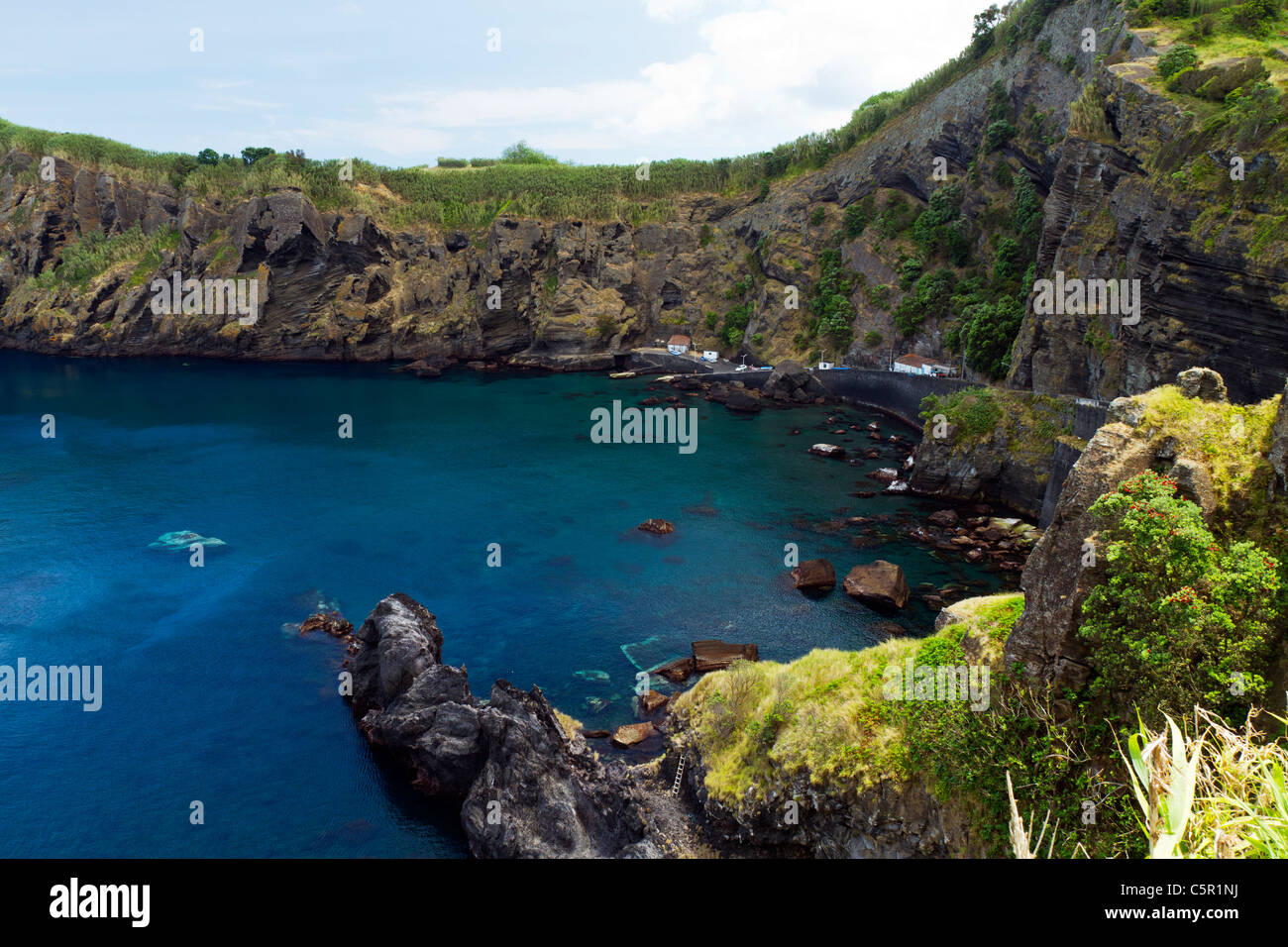 The old whaling harbour at Capelas, São Miguel island, Azores Stock ...