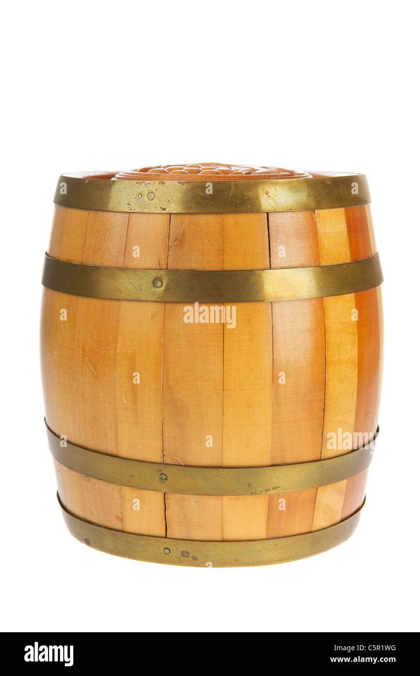 Wooden barrel with copper staves on white background Stock Photo - Alamy