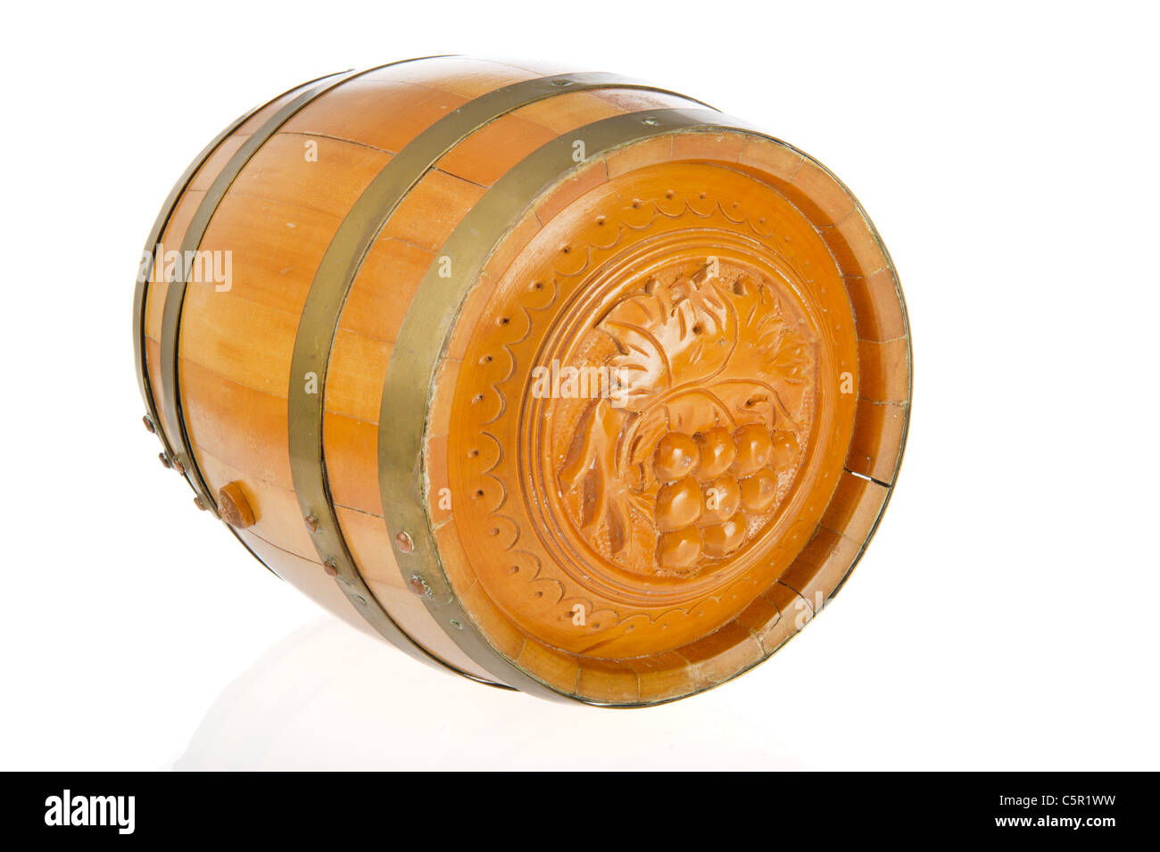 Wooden wine barrel with copper staves on white background Stock Photo ...