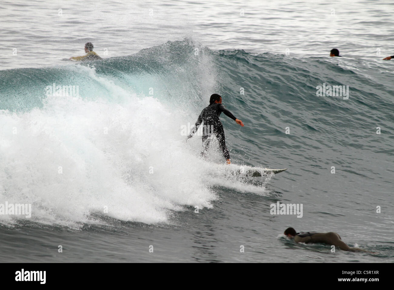 Surfing the waves at Ribeira Quente, São Miguel island, Azores Stock ...