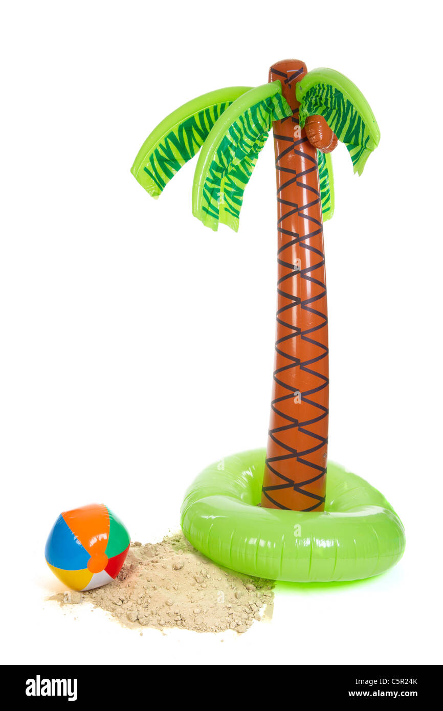 Tropical beach with palm trees sand and ball Stock Photo - Alamy