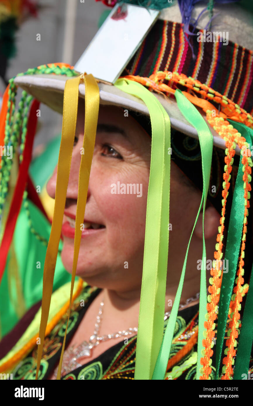 BOLIVIA. Native Aymara and Quechua dancer with traditional costume at a ...