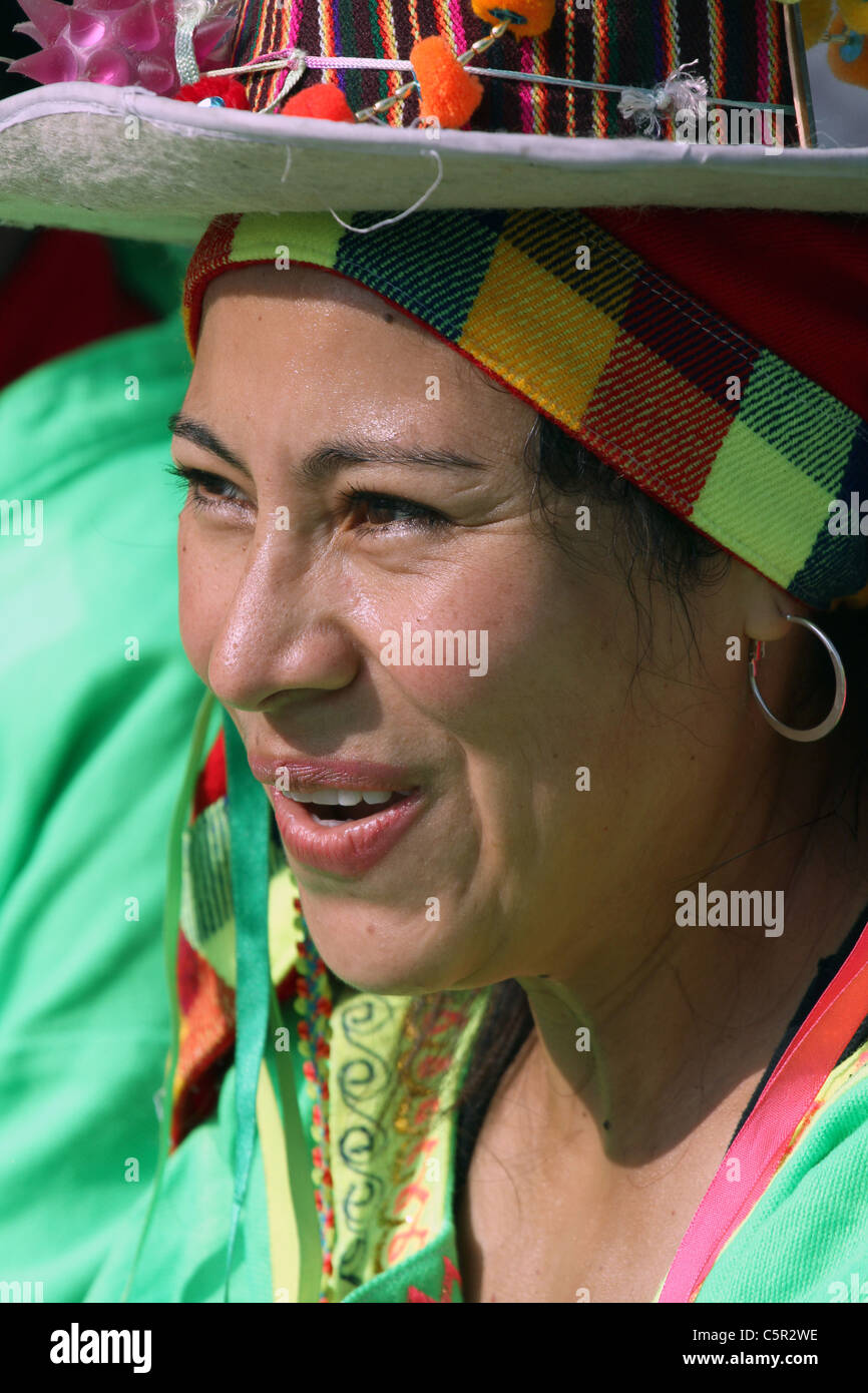 BOLIVIA. Native Aymara and Quechua dancer with traditional costume at a ...