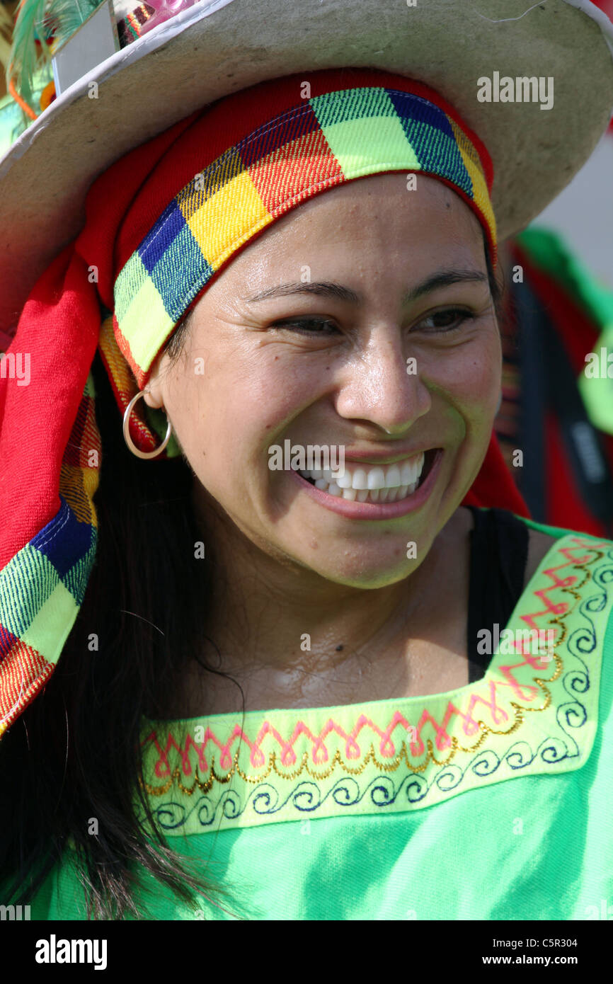 BOLIVIA. Native Aymara and Quechua dancer with traditional costume at a ...