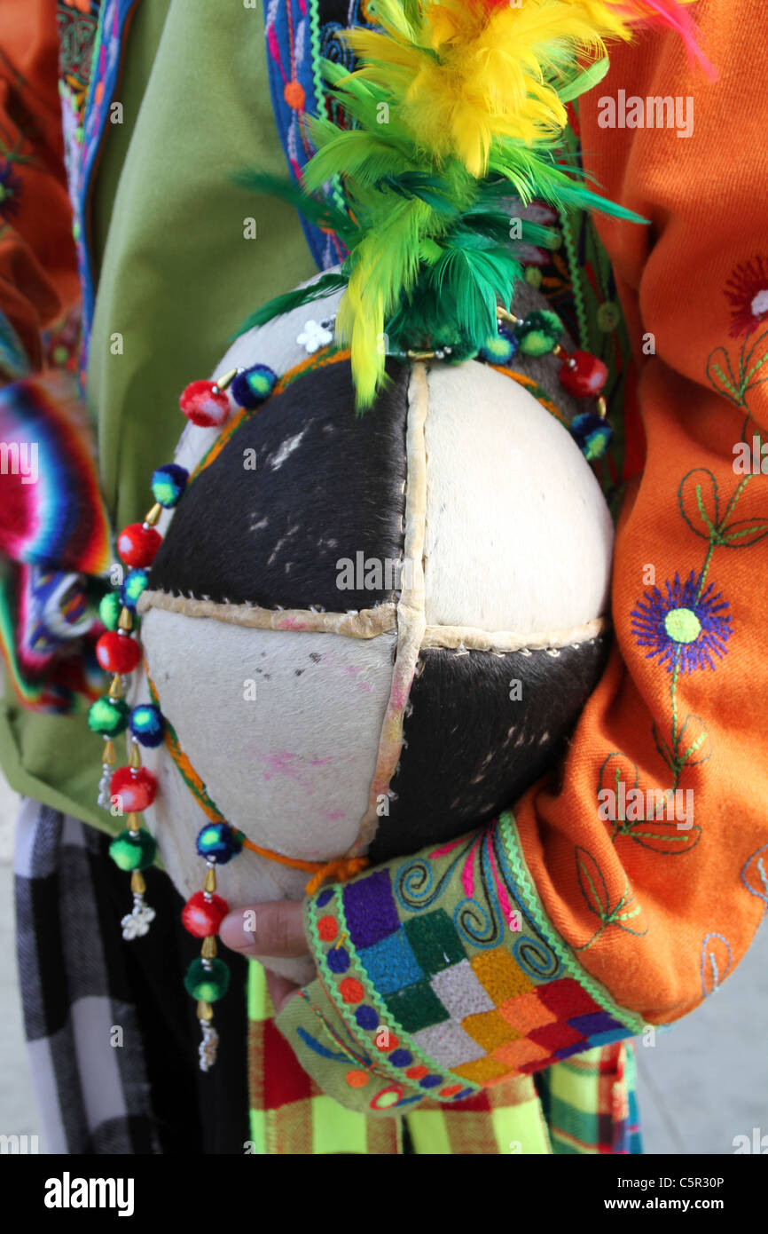 BOLIVIA. Native Aymara and Quechua dancer with traditional costume at a ...
