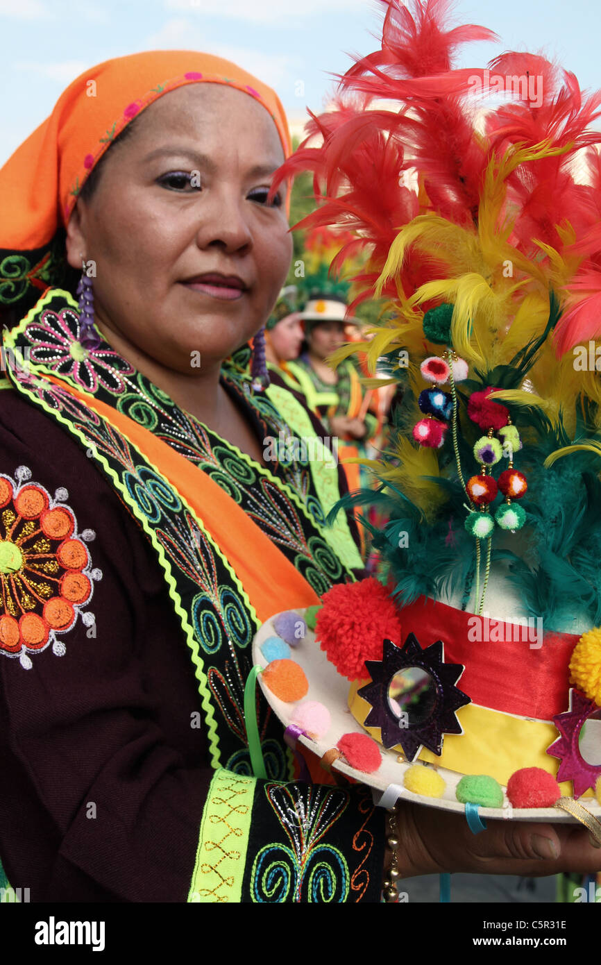 BOLIVIA. Native Aymara and Quechua dancer with traditional costume at a ...