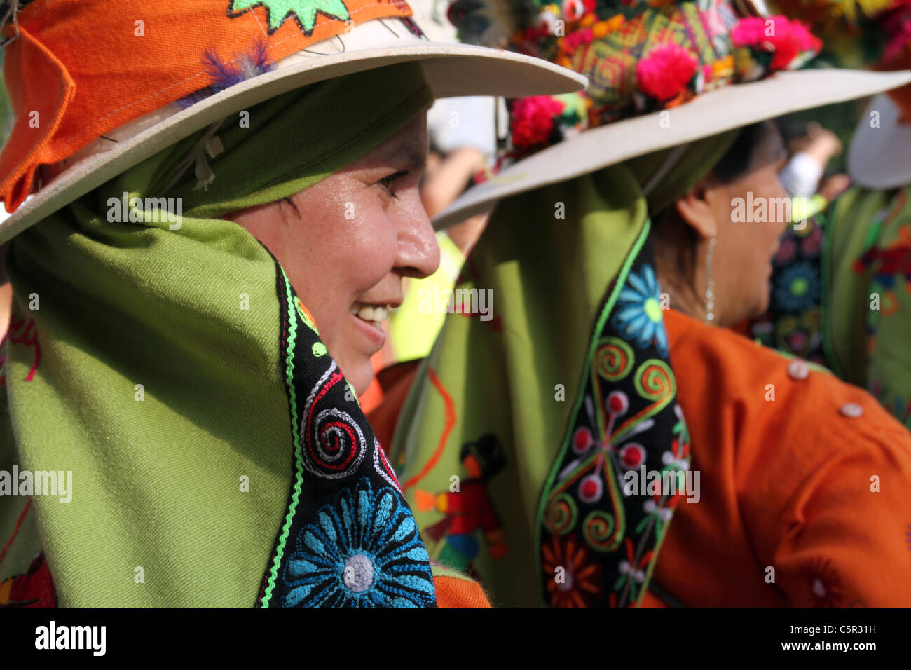 BOLIVIA. Native Aymara and Quechua dancers with traditional costume at ...