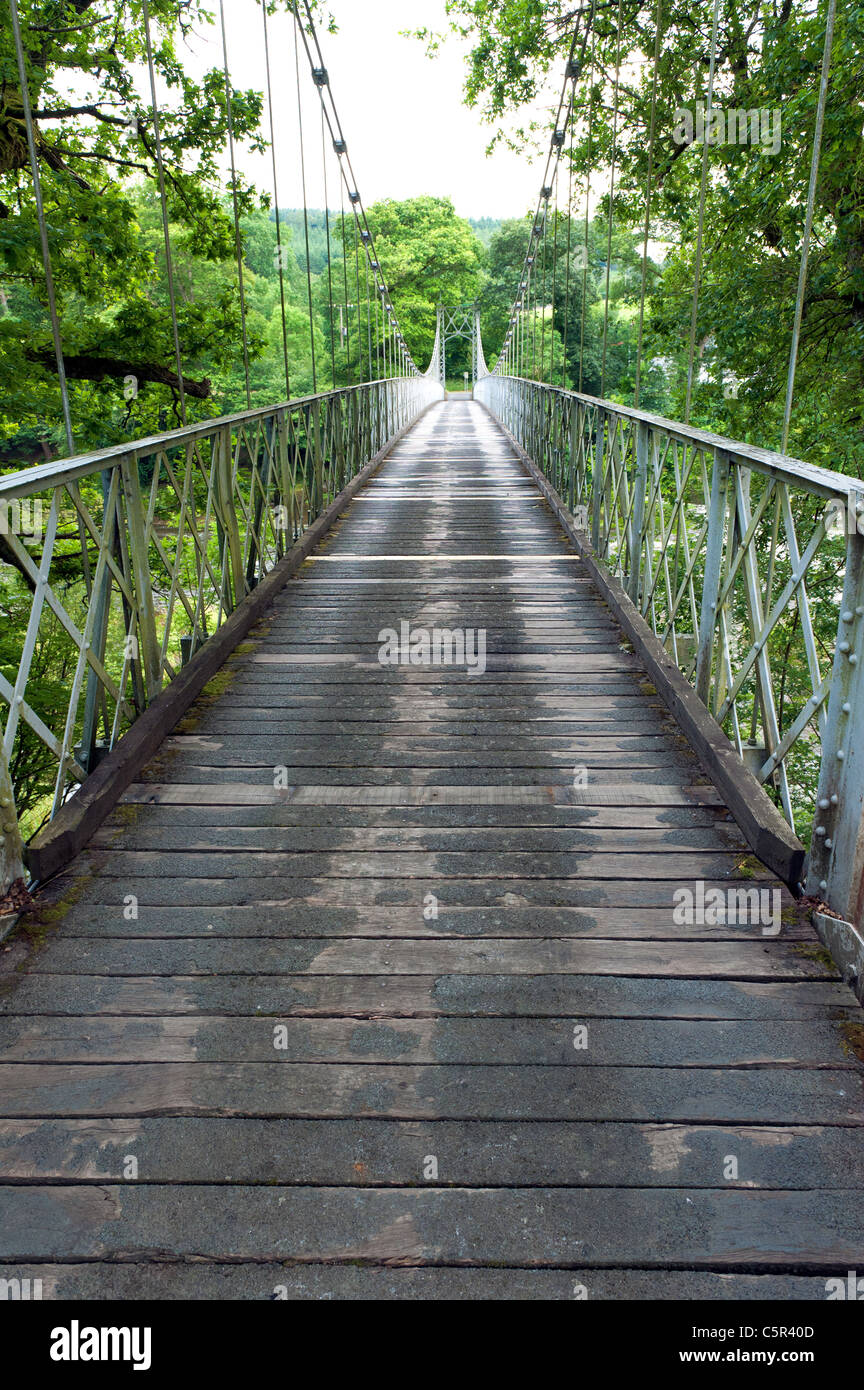Mid Wales Built Wells, narrow suspension bridge river crossing Stock ...