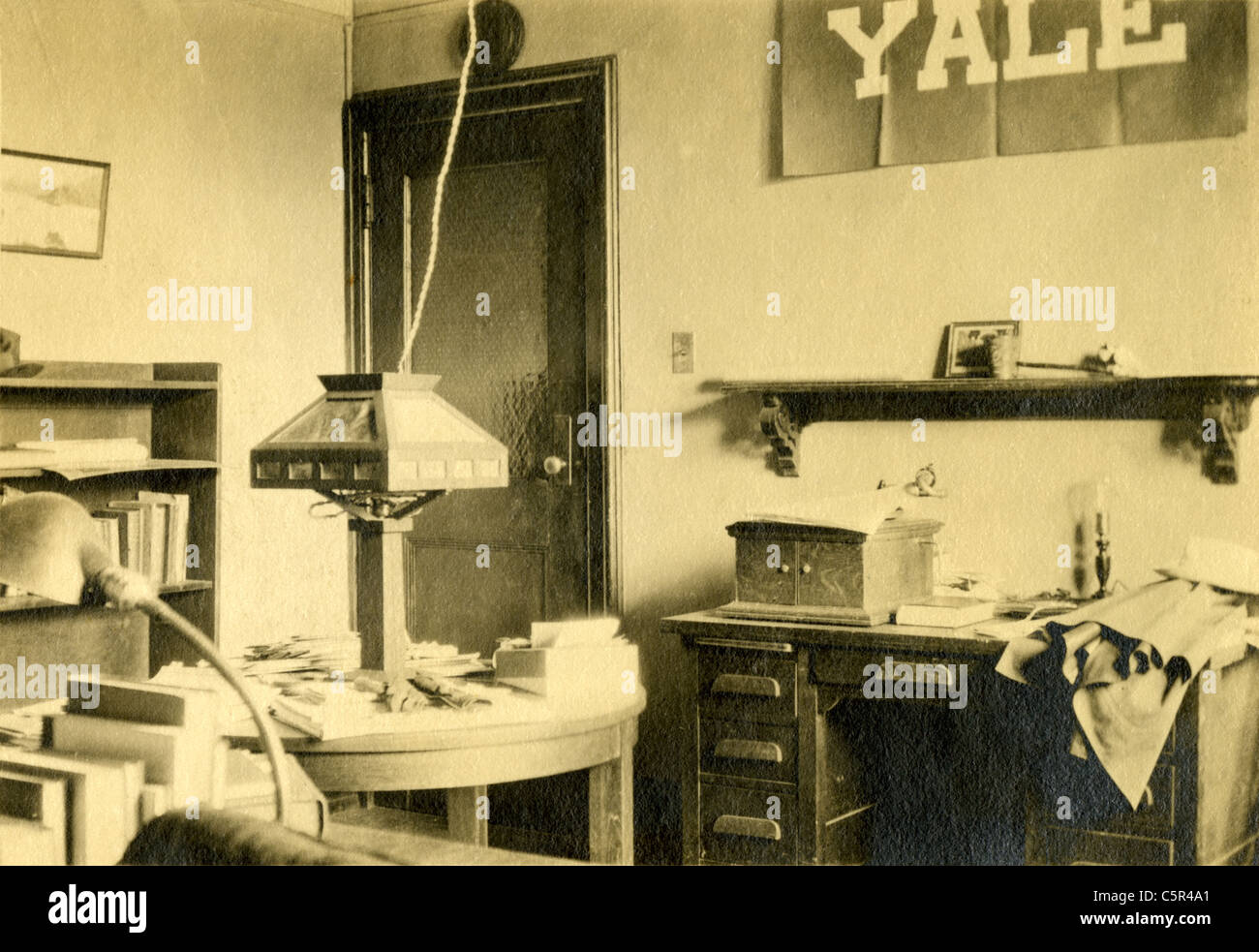 Circa 1910s photograph of an old room or office with a Yale University ...