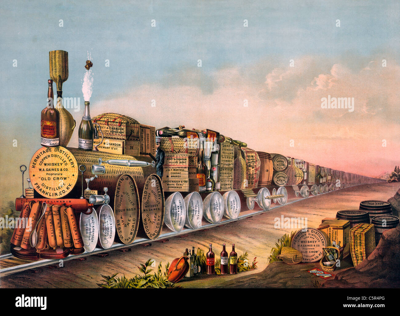 The sour mash express - Train formed of bottles of Whiskey and various ...