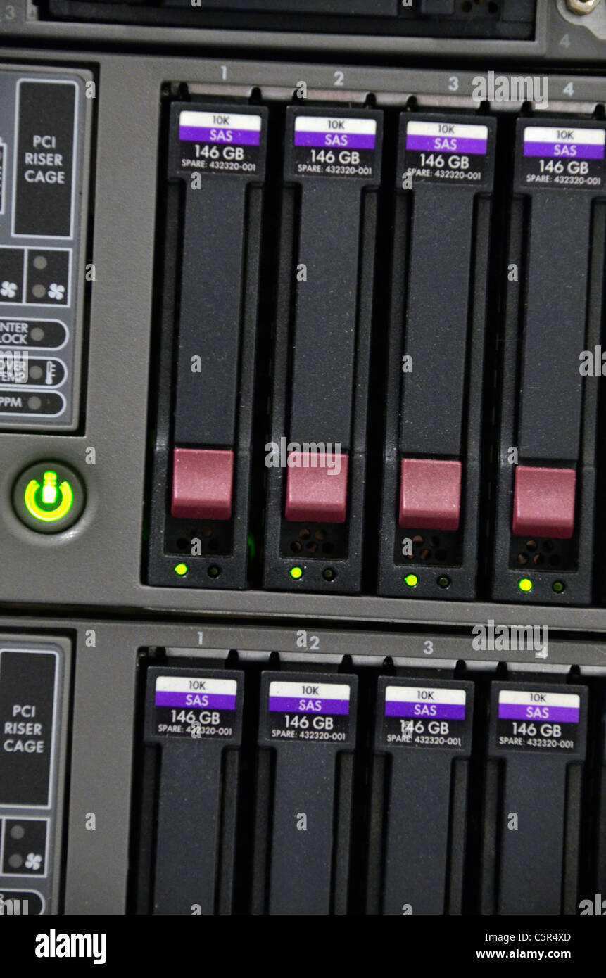 HP Proliant and Dell servers racked in computer server room cabinets ...