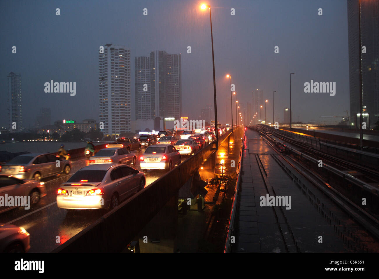 Night traffic at Sathorn bridge in Bangkok Stock Photo - Alamy