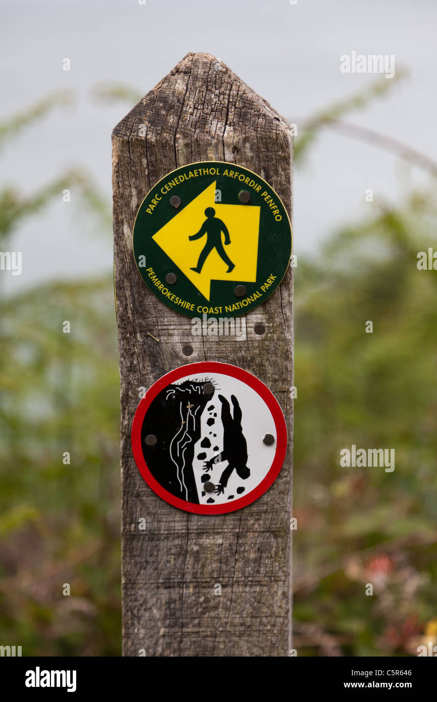 Danger warning signs on the Pembrokshire Coast National Park Stock ...