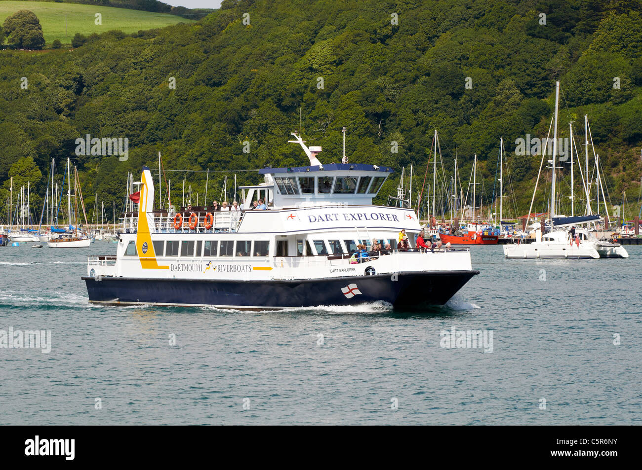 Dart Explorer tour boat on the pontoon at Dartmouth, Devon, England on ...