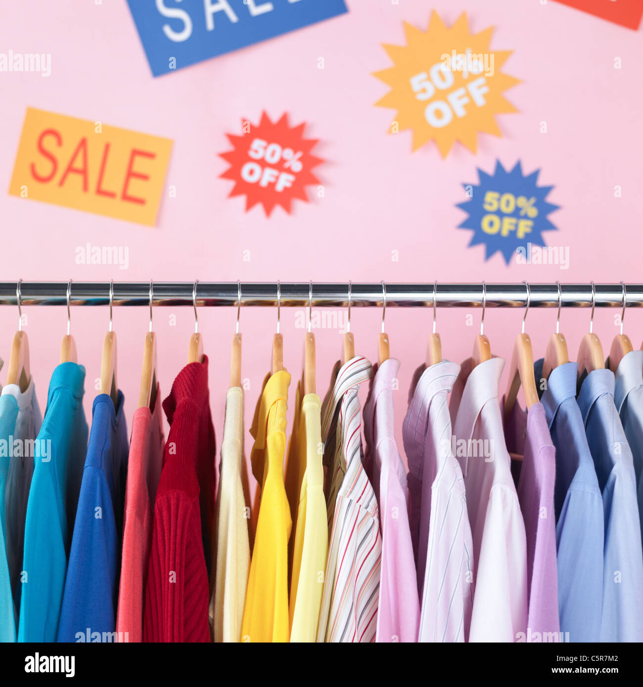 Clothes on sale Stock Photo - Alamy