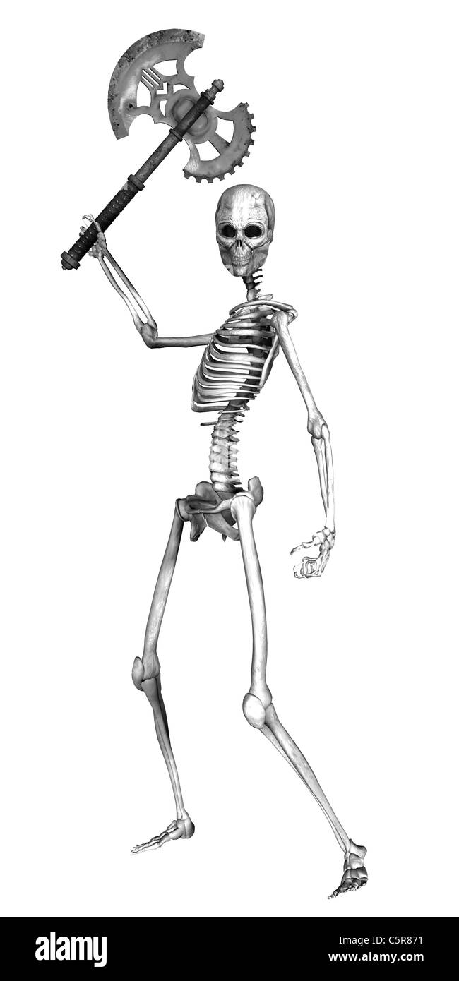 Illustration of a Skeleton holding an axe isolated on a white ...