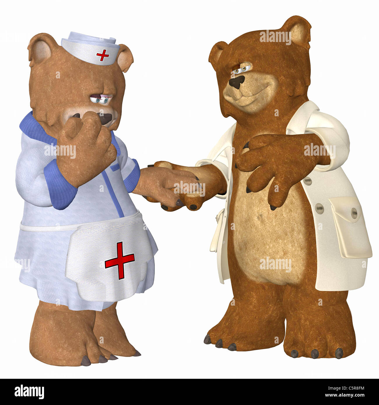 Illustration of a nurse bear charmed by doctor bear Stock Photo - Alamy