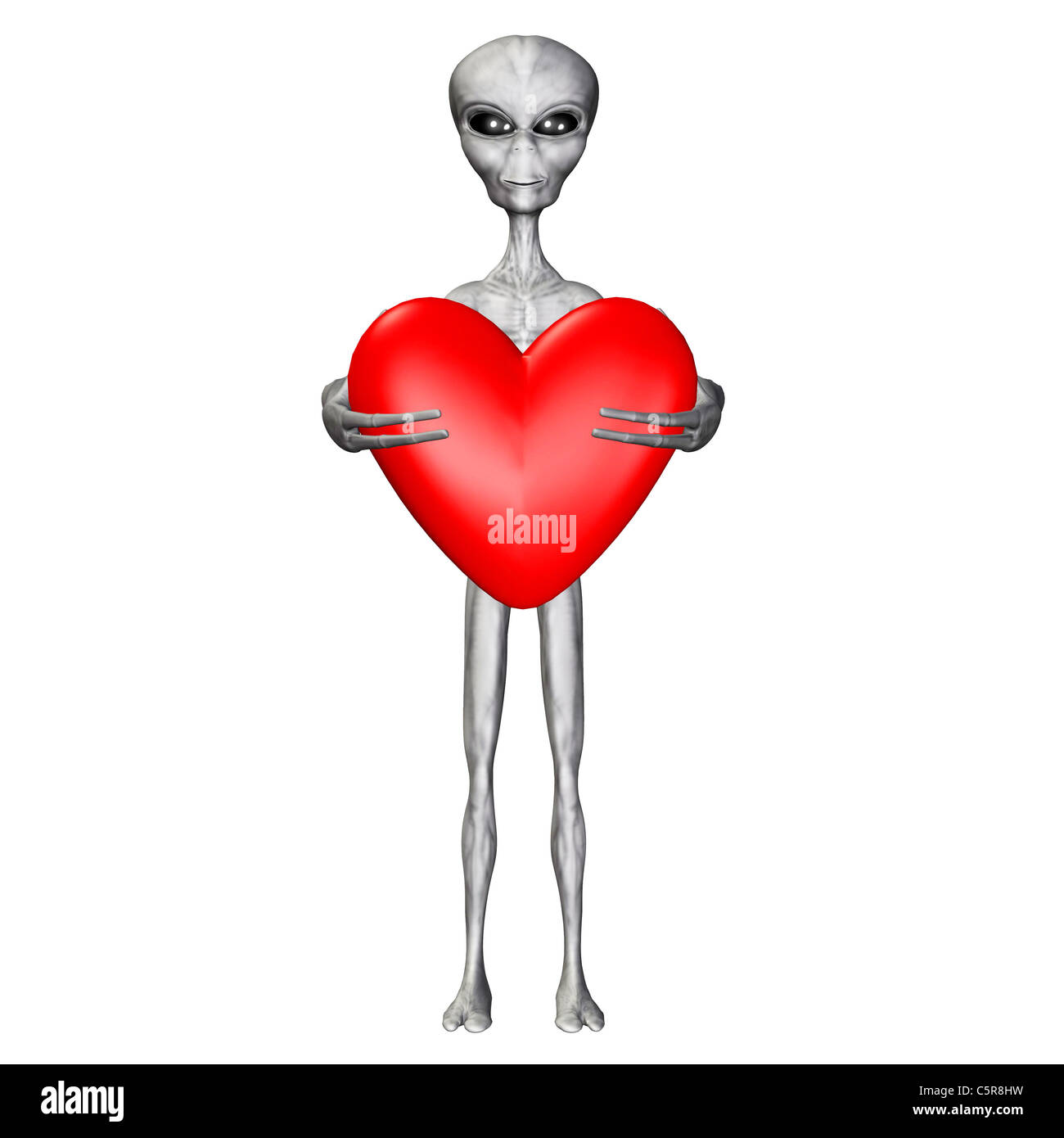 Illustration of an alien holding a heart Stock Photo - Alamy
