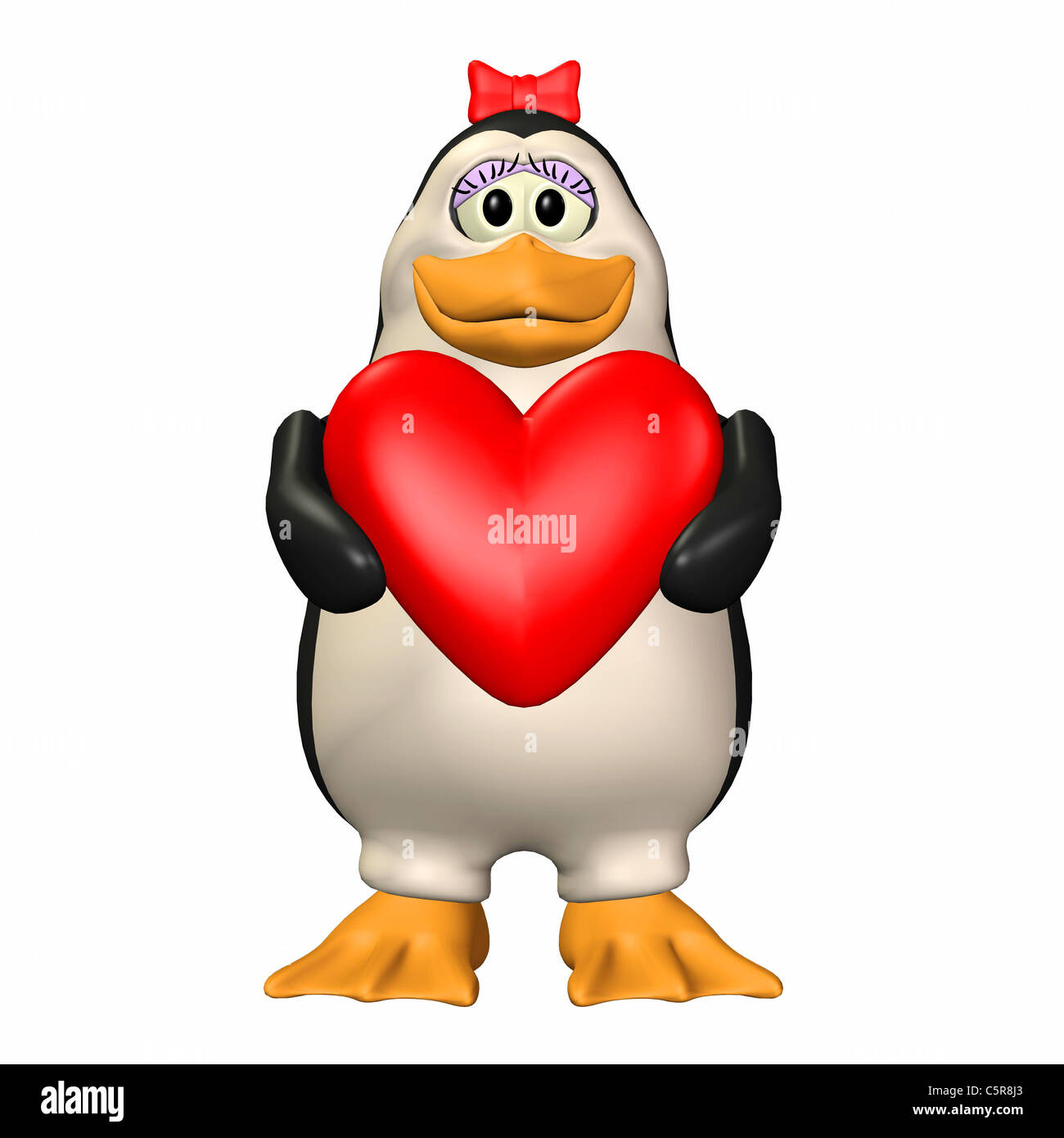Illustration of a female penguin holding a heart Stock Photo - Alamy