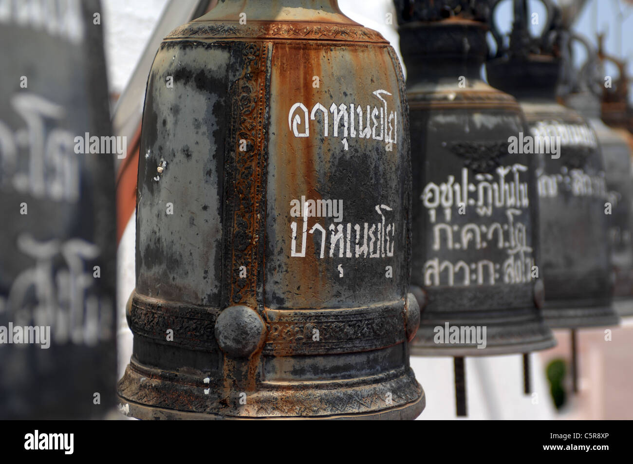 Thai writing on bell, Golden Temple, Bangkok, Thailand, Asia Stock ...
