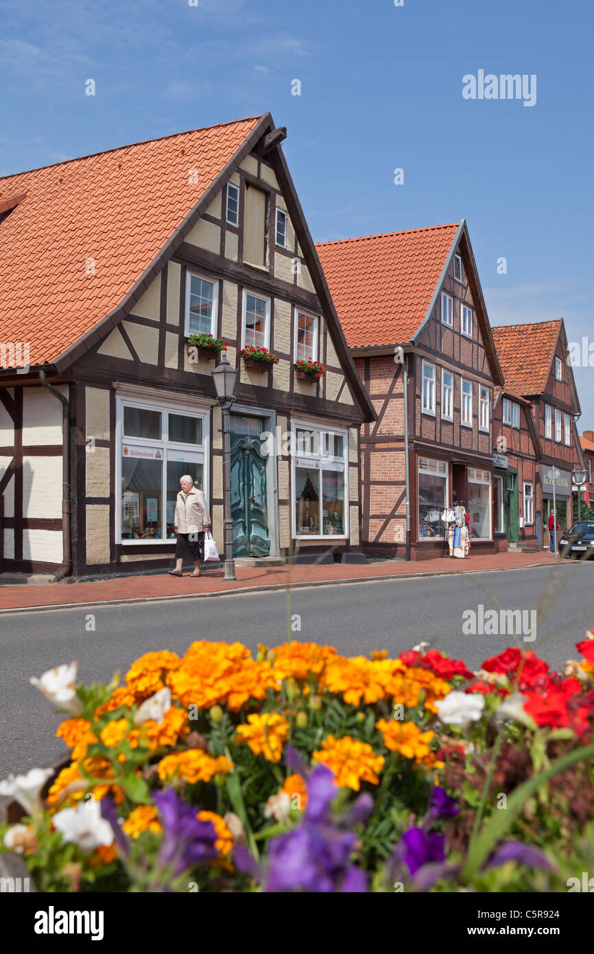 half-timbered houses in Bleckede, Nature Reserve Elbufer-Drawehn, Lower ...