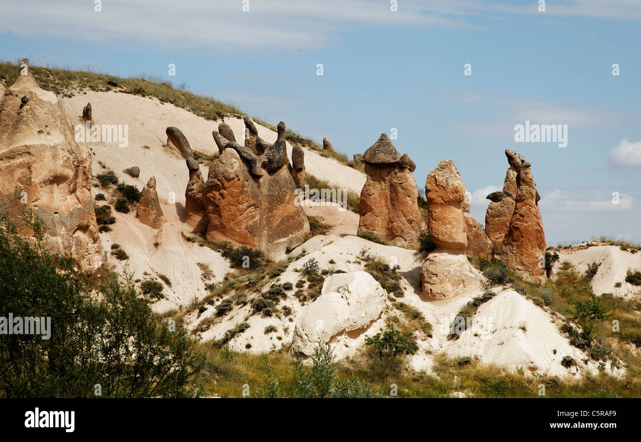 strange sandstone formation of a crown and chimneys. Landscape, copy ...