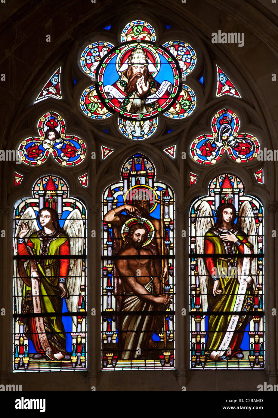 Paris - windowpane from Saint Germain-l'Auxerrois gothic church Stock ...