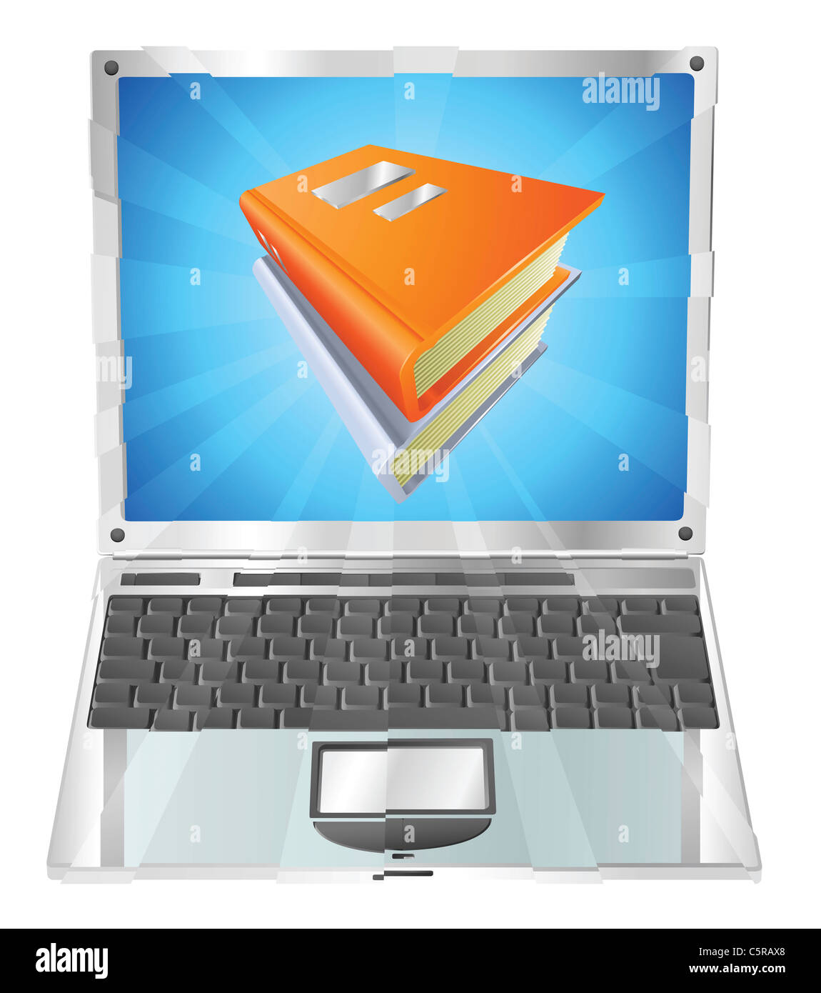Book icon coming out of laptop screen concept for ebooks, reader apps ...
