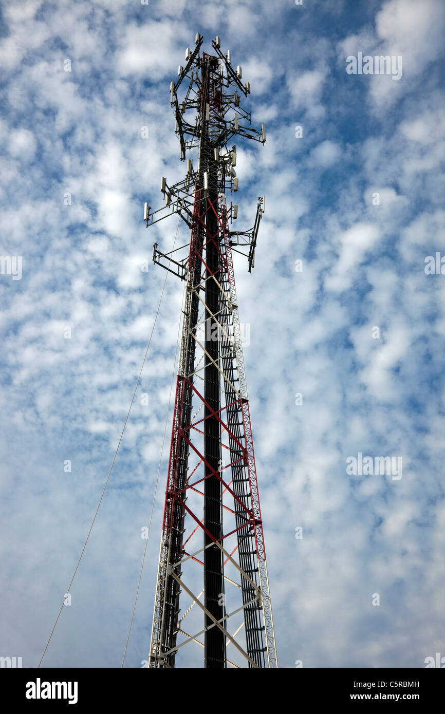 Climber on the top of the 280' self support tower installing antennas ...