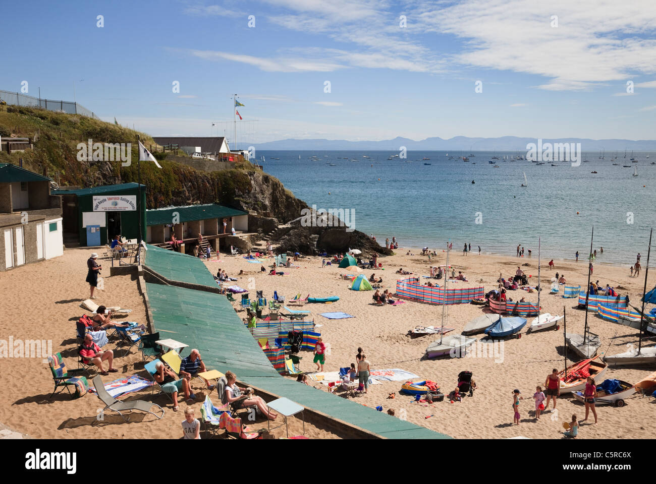 Abersoch Lleyn Peninsula North Wales UK. Holidaymakers sunbathing on ...