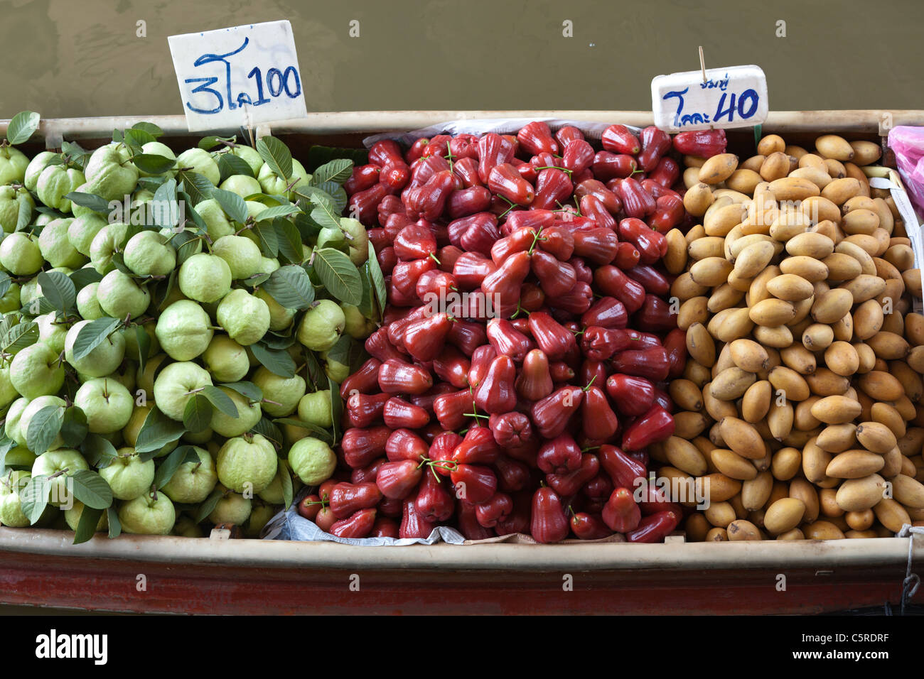 thai fruits guava (farang), Rose apple (Chompoo) and satodilla (lamood ...