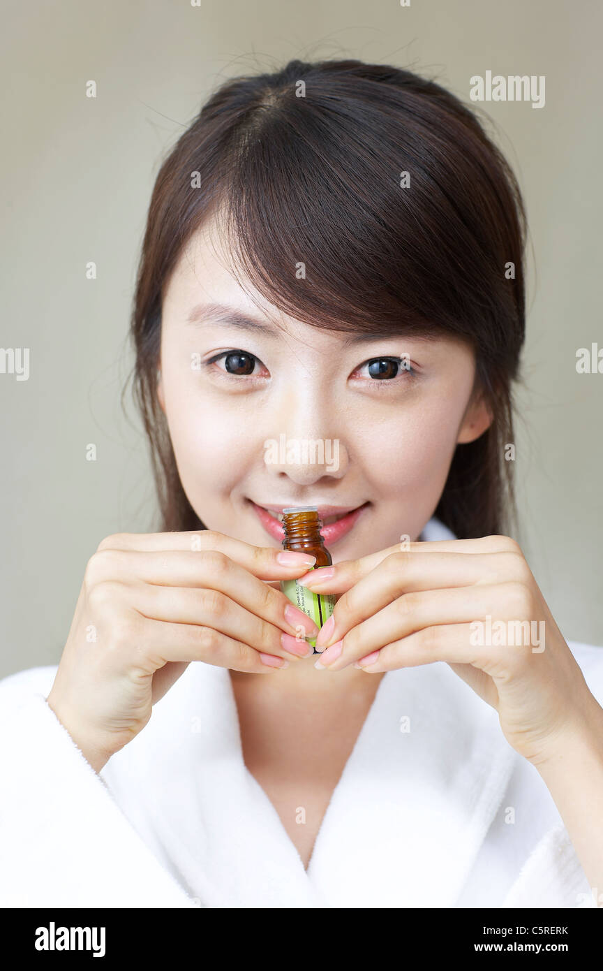 A woman smelling aroma Stock Photo - Alamy