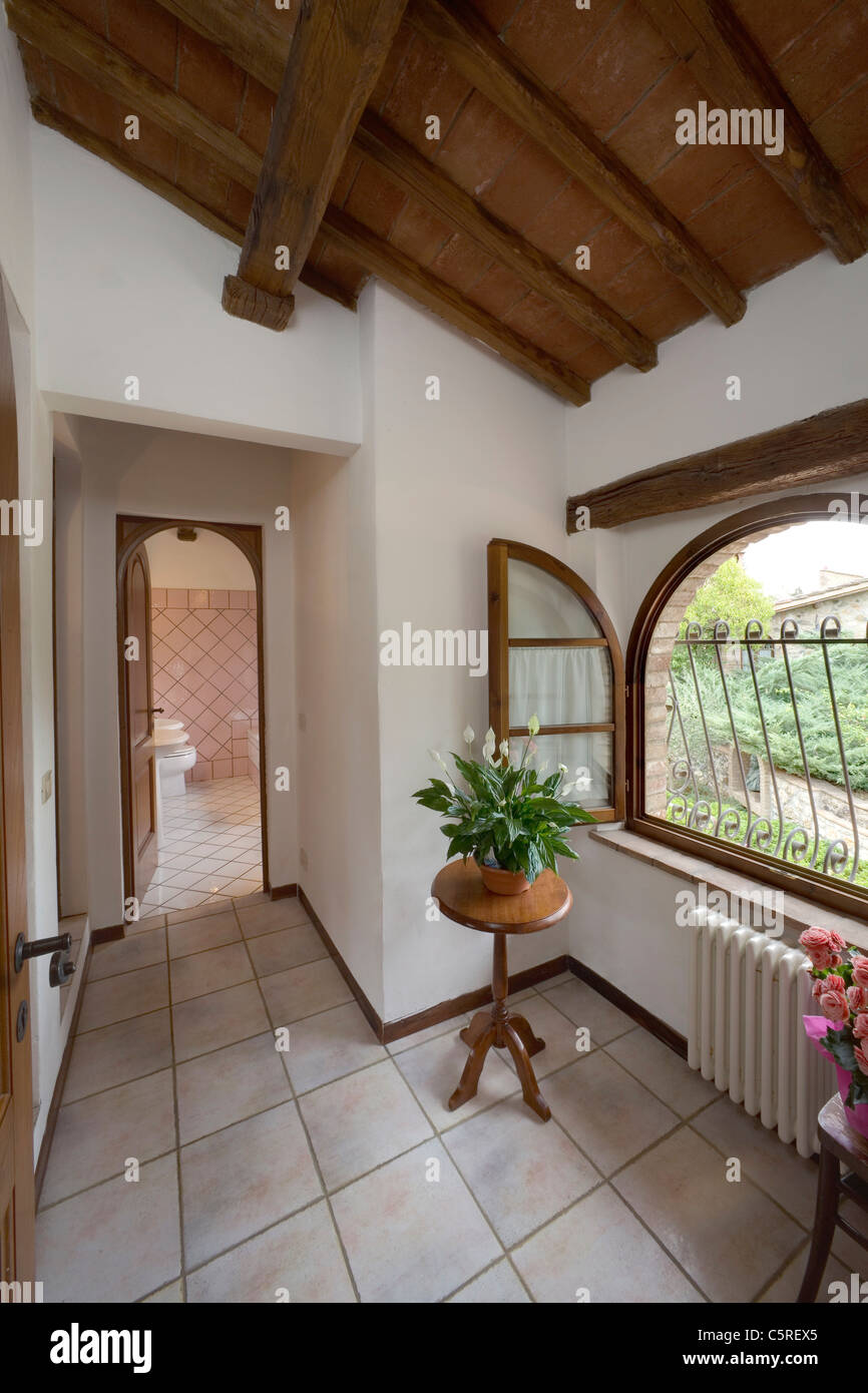 Italian home, hallway and entrance to bathroom, Tuscany , Italy Stock ...
