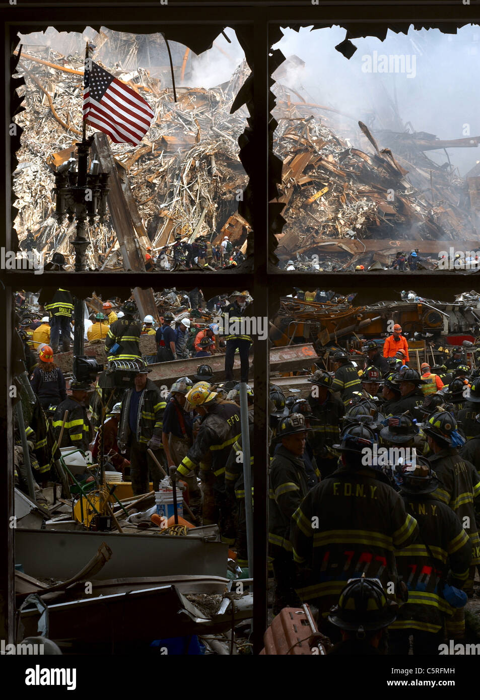 Rescue workers at ground zero the World Trade Center following 911 ...